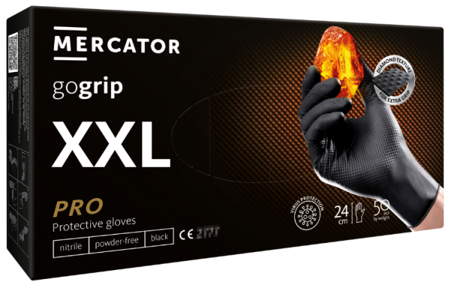 Rękawiczki NITRYLOWE gogrip [XXL] MERCATOR [black] 50 szt ...